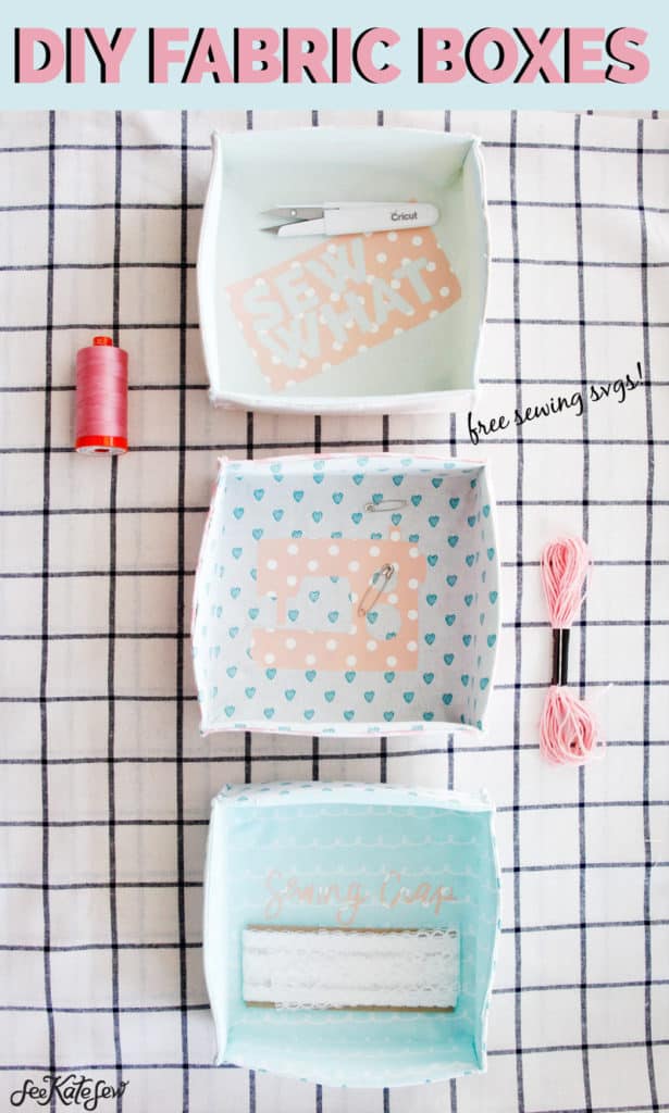 fabric boxes diy with free pdf pattern - see kate sew