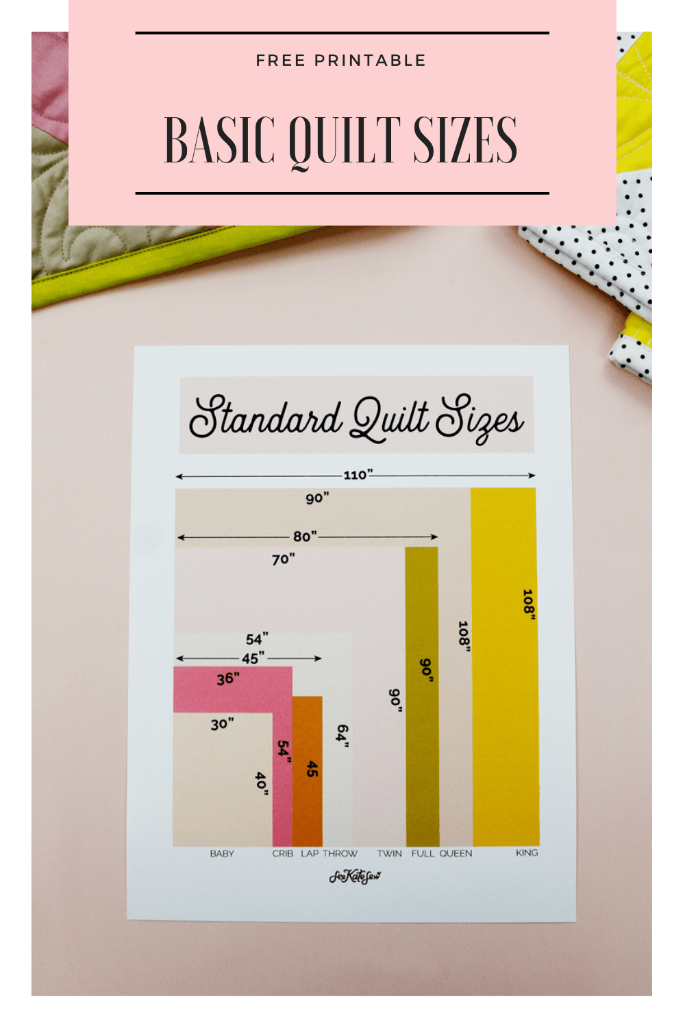 Standard Quilt Sizes Chart And Printable See Kate Sew Standard Quilt Sizes Chart And Printable See Kate Sew