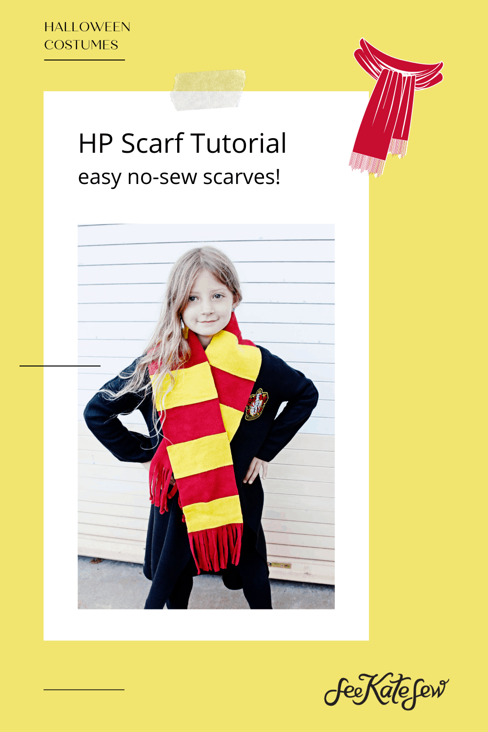 Harry Potter Scarf Pattern - No Sew Gryffindor Scarf - see kate sew