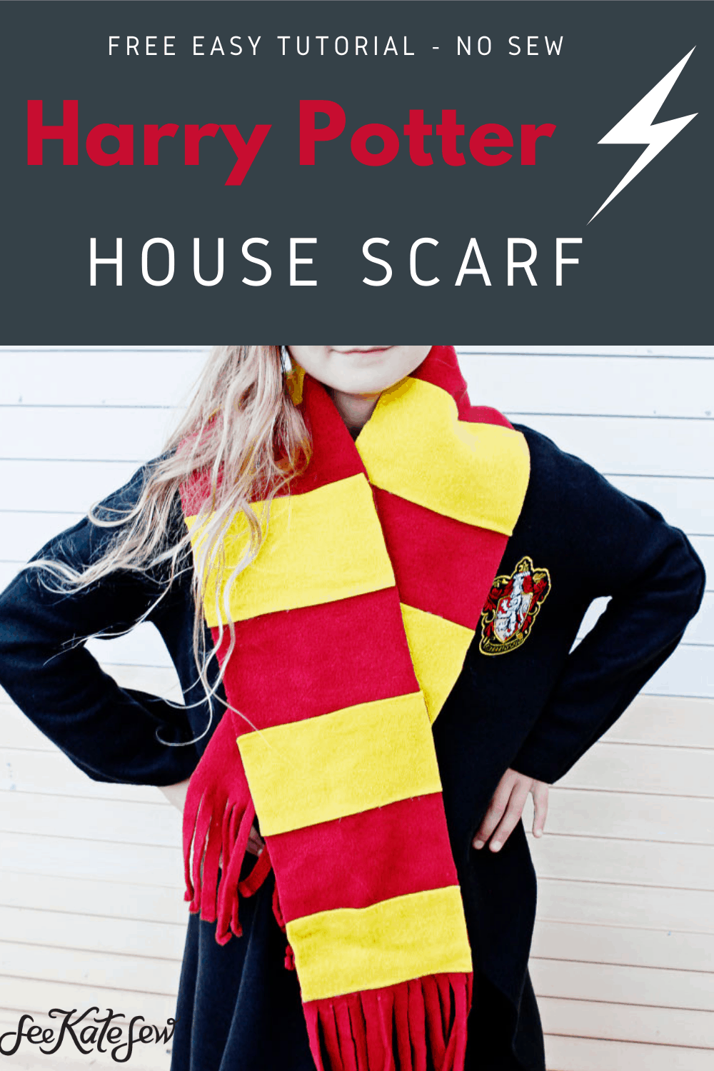Harry Potter Scarf Pattern - No Sew Gryffindor Scarf - see kate sew