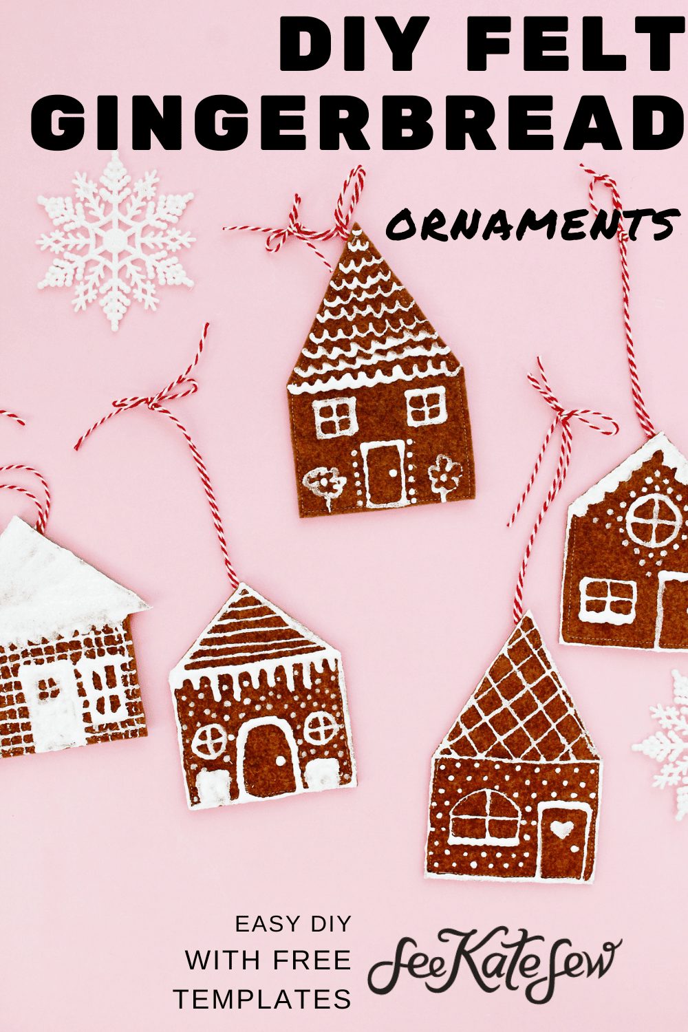 Gingerbread House Ornaments DIY with Felt - see kate sew