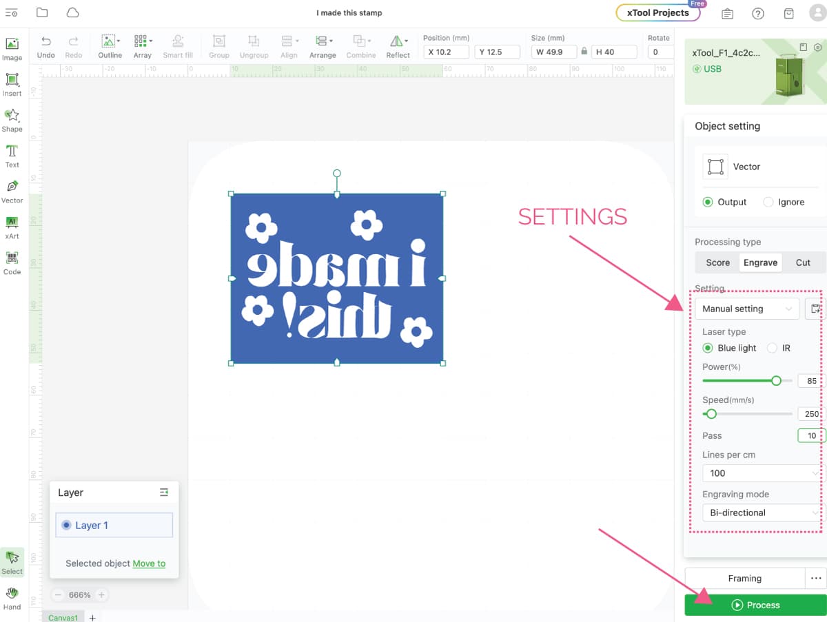 Make your own rubber stamps with a laser engraver - see kate sew