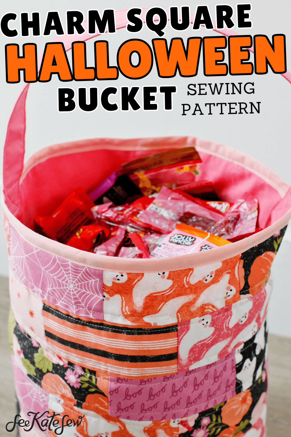 Fabric Halloween Bucket Trick or Treat Bag Pattern - see kate sew